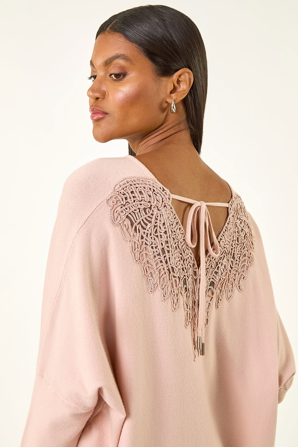 Pink Lace Back V-Neck Jumper | Roman UK
