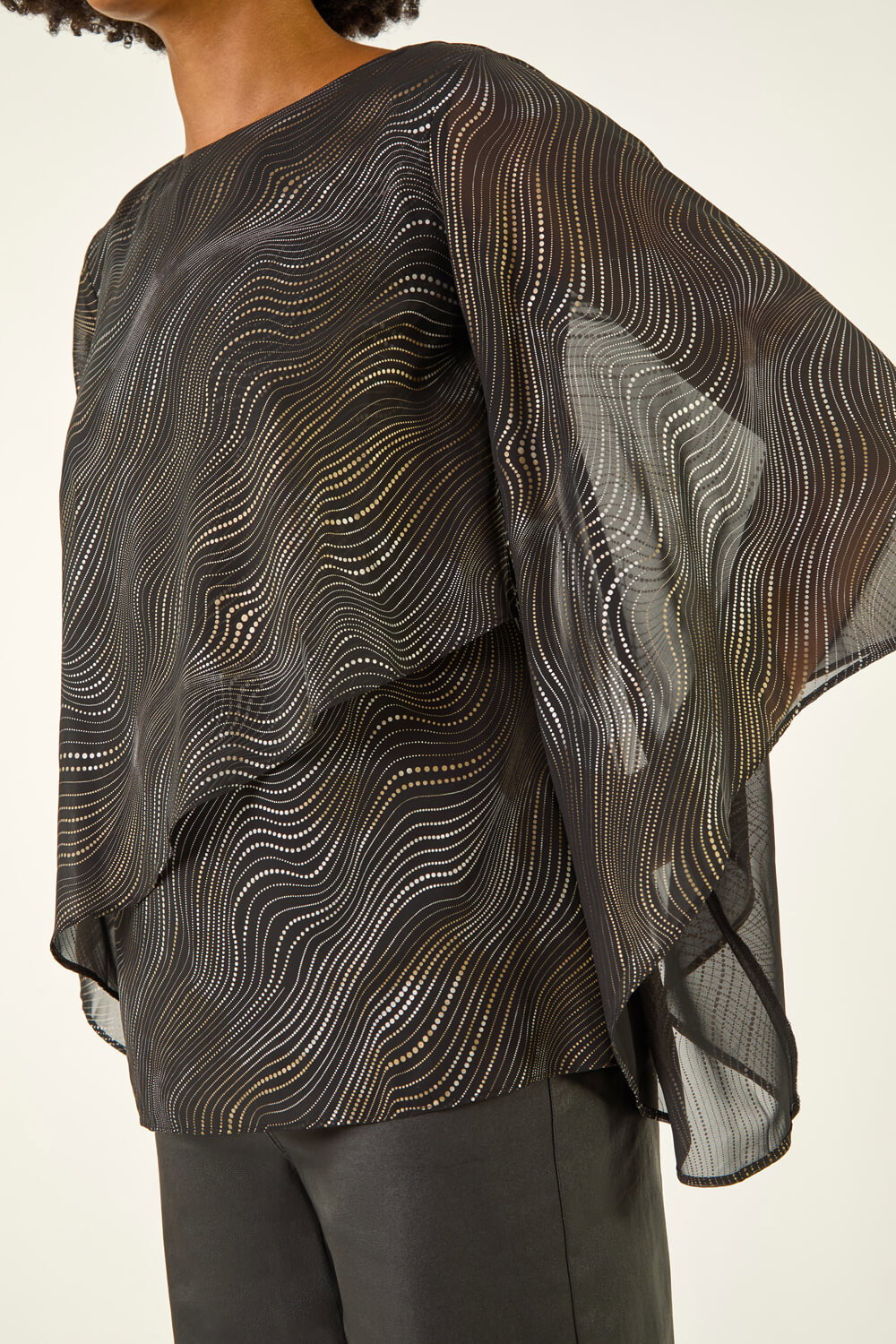 Black Wavy Spot Foil Overlay Top | Roman UK