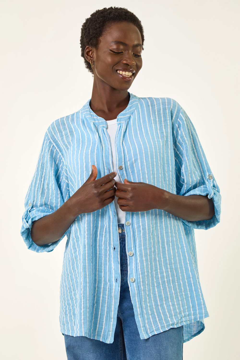 Light Blue Stripe Relaxed Shirt | Roman UK