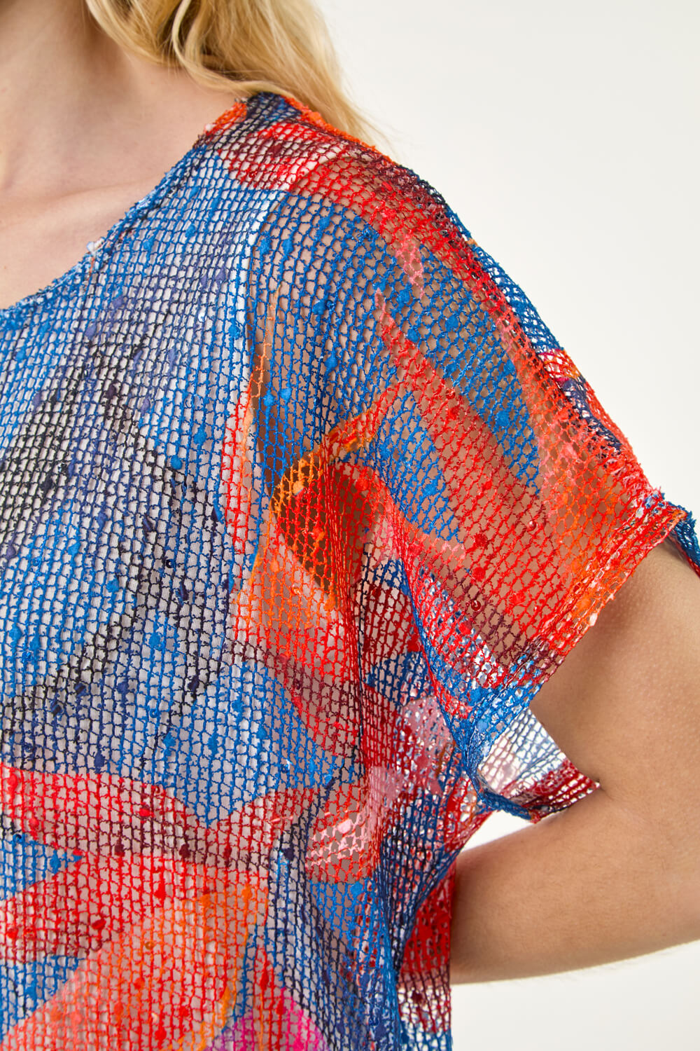 Orange Leaf Print Mesh Overlay Top | Roman UK