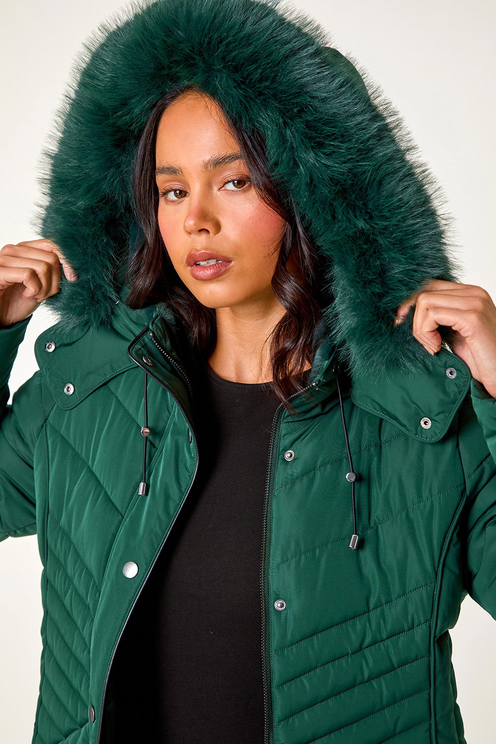 Dark Green Petite Faux Fur Hood Puffer Coat Petite UK Dark Green Petite Faux Fur Hood Puffer Coat Petite UK