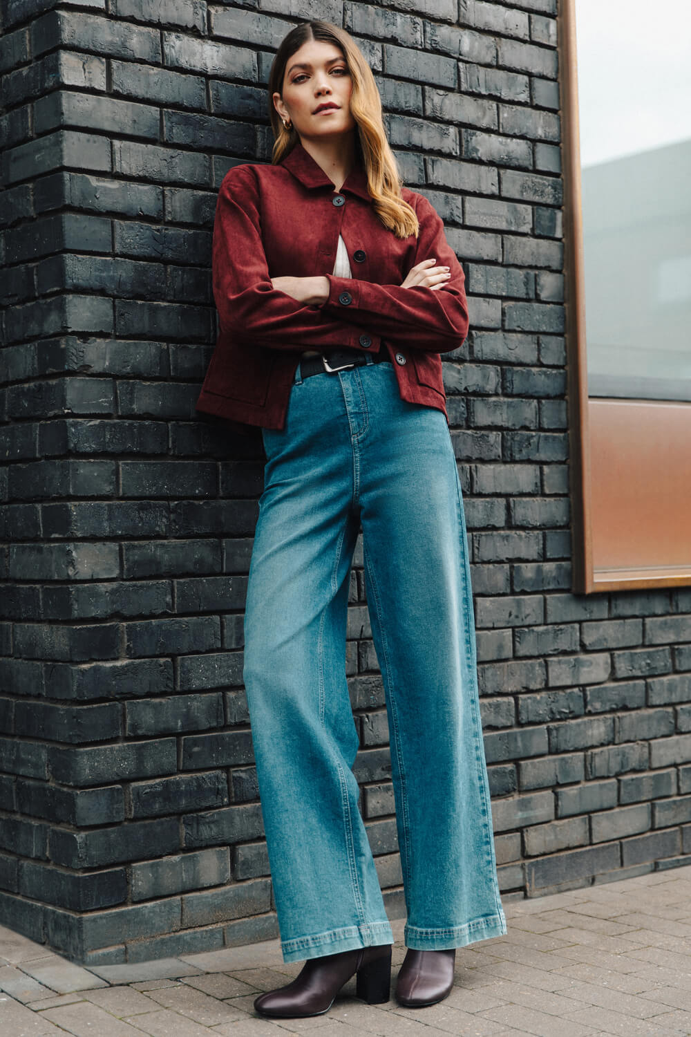 Burgundy Faux Suede Button Jacket | Roman UK