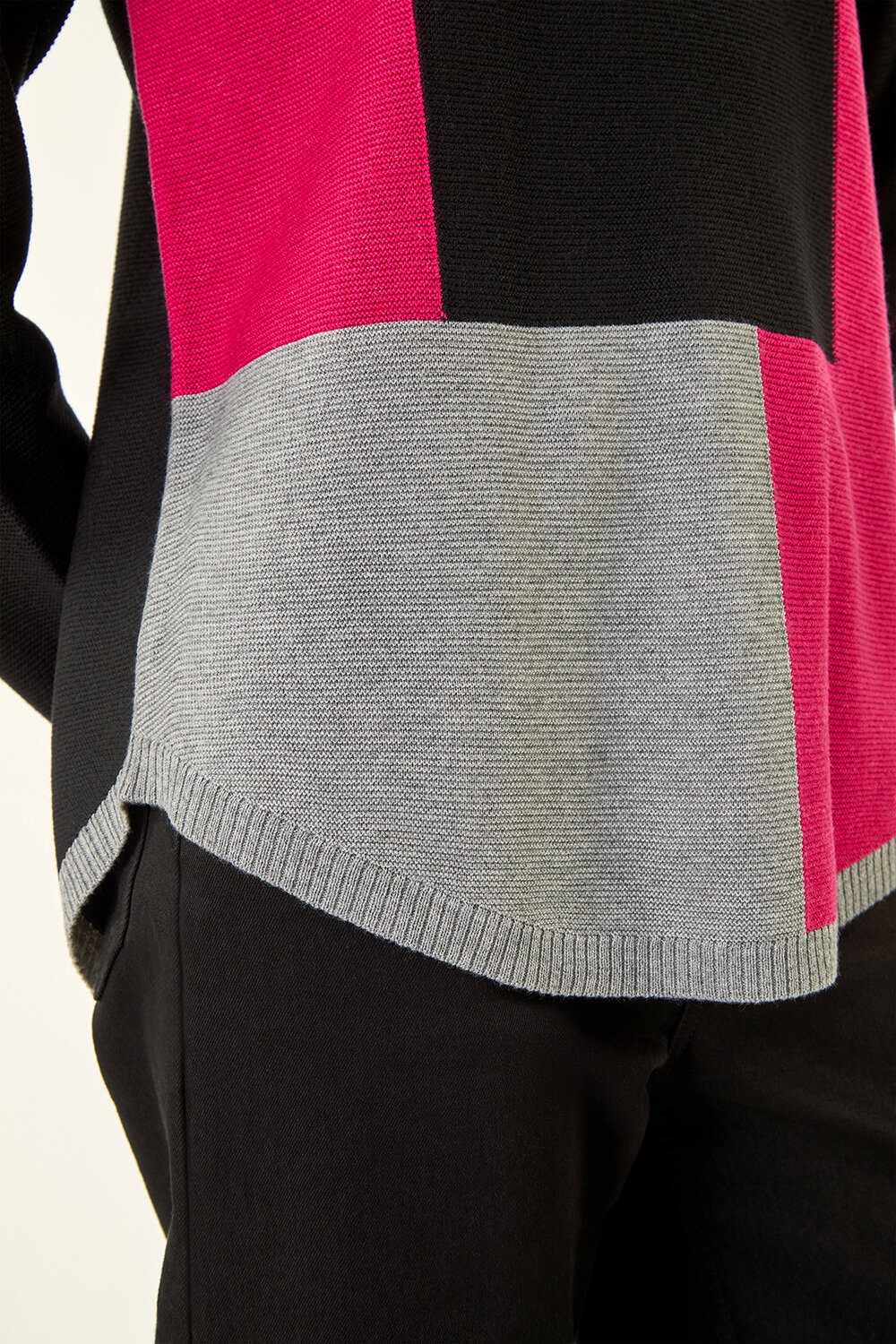 Black Ribbed Colour Block Knit Jumper | Roman UK