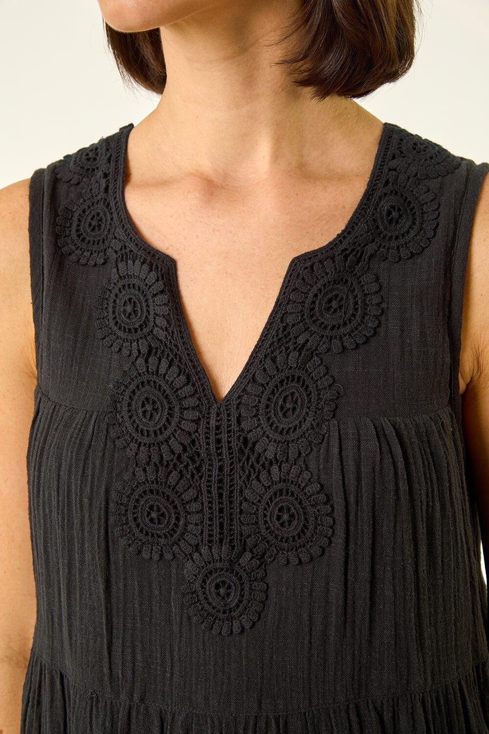 Black Cotton Trim Detail Smock Dress | Roman UK