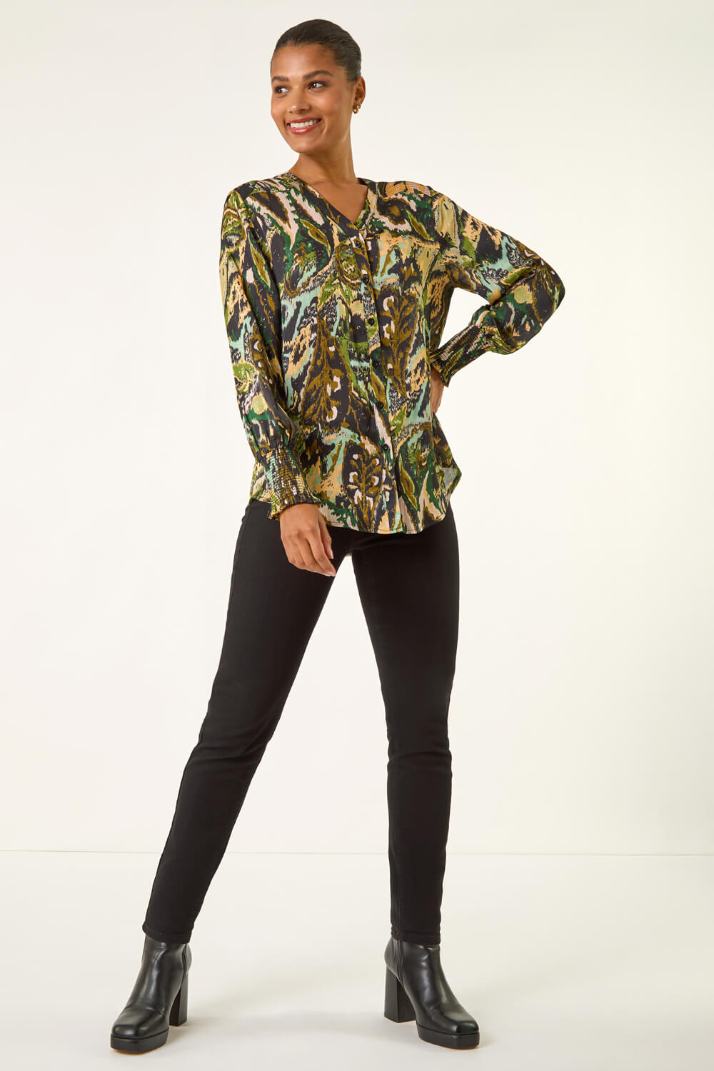 Green Abstract Print Foil Shirt | Roman UK