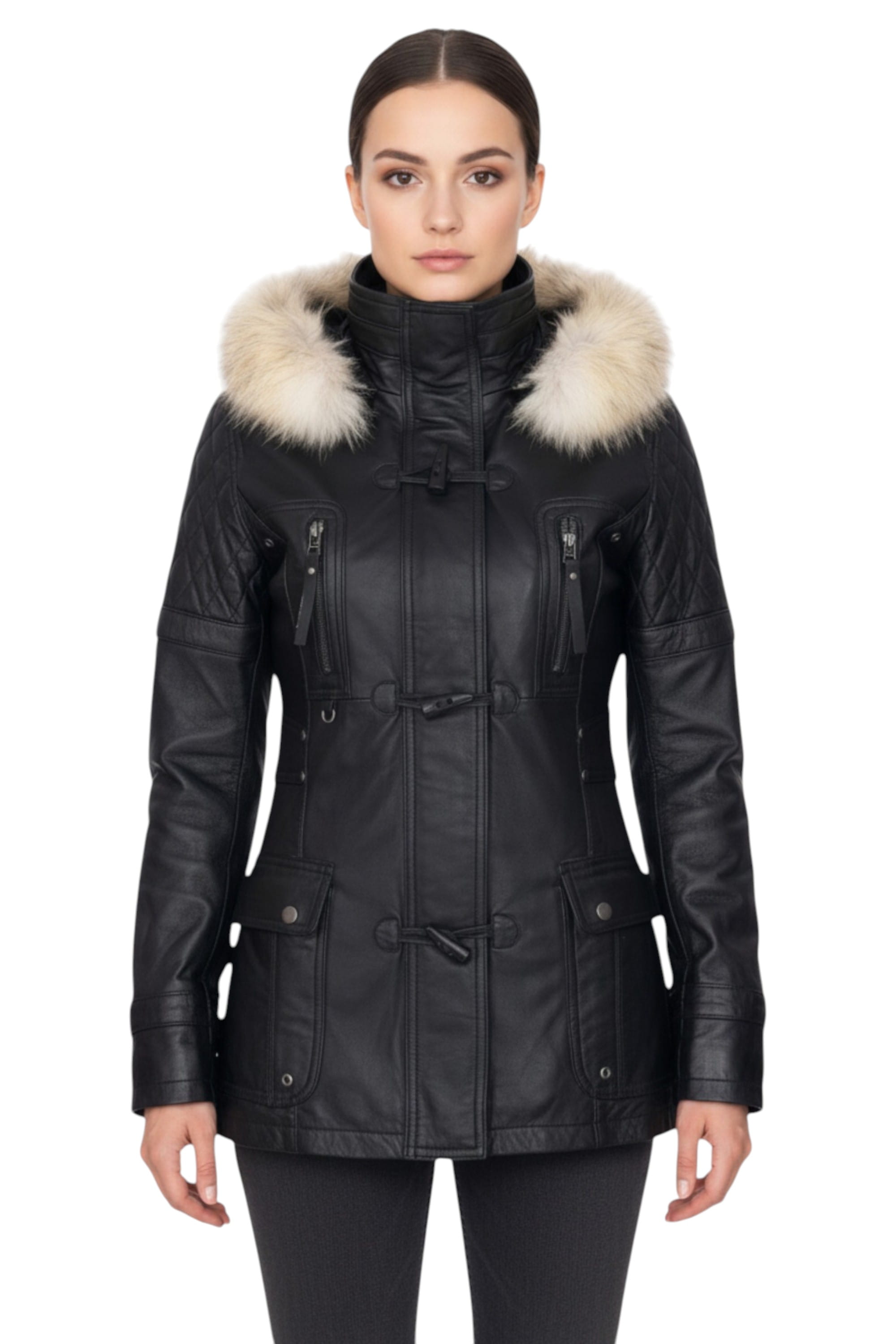 Lamb Leather Parka Fur Hood Jacket