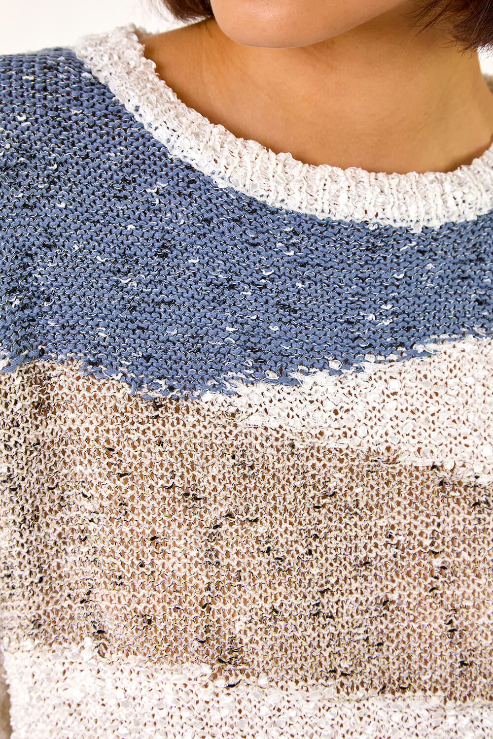 Blue Textured Colour Block Jumper | Roman UK