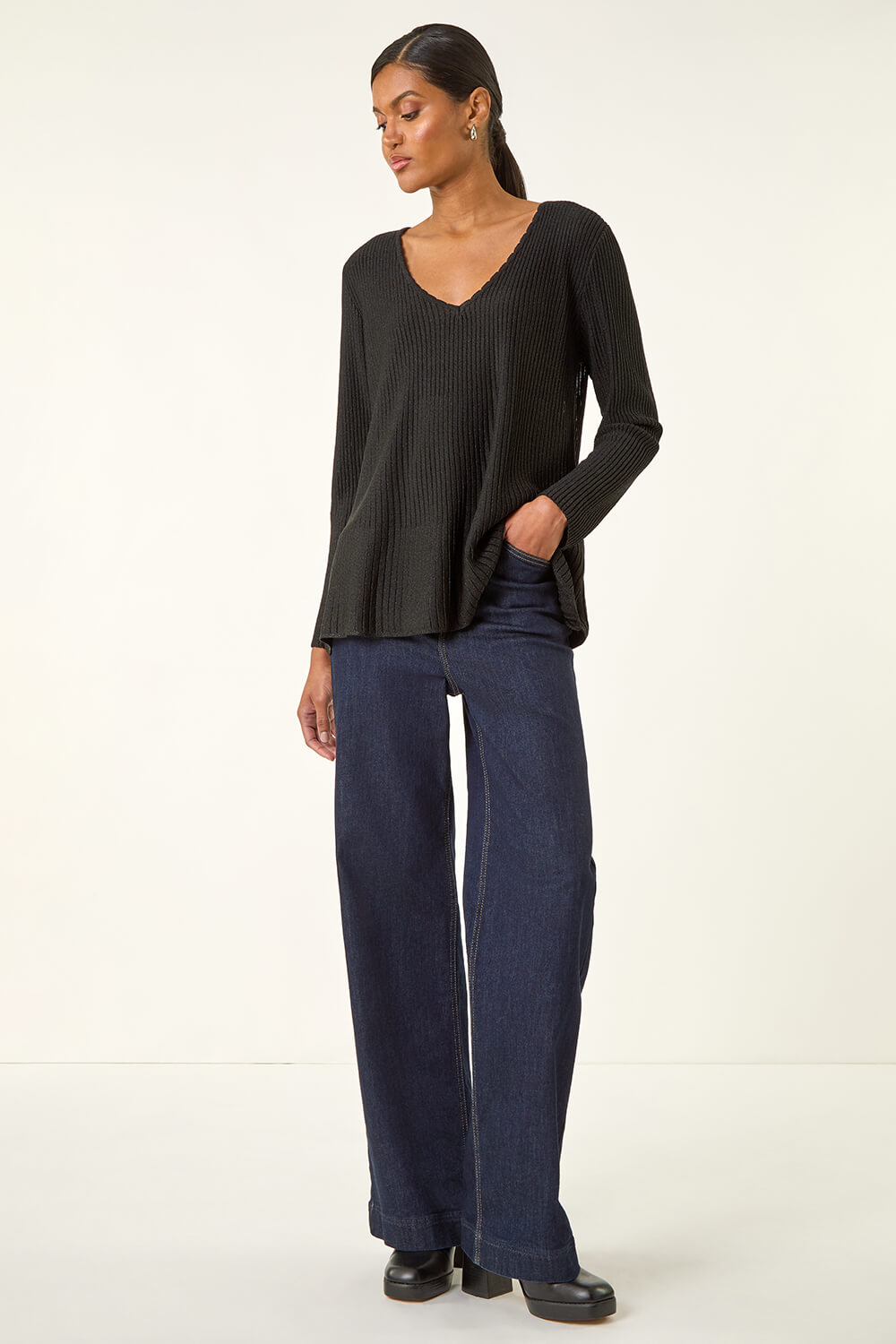 Black Tie Back Knit Jumper | Roman UK