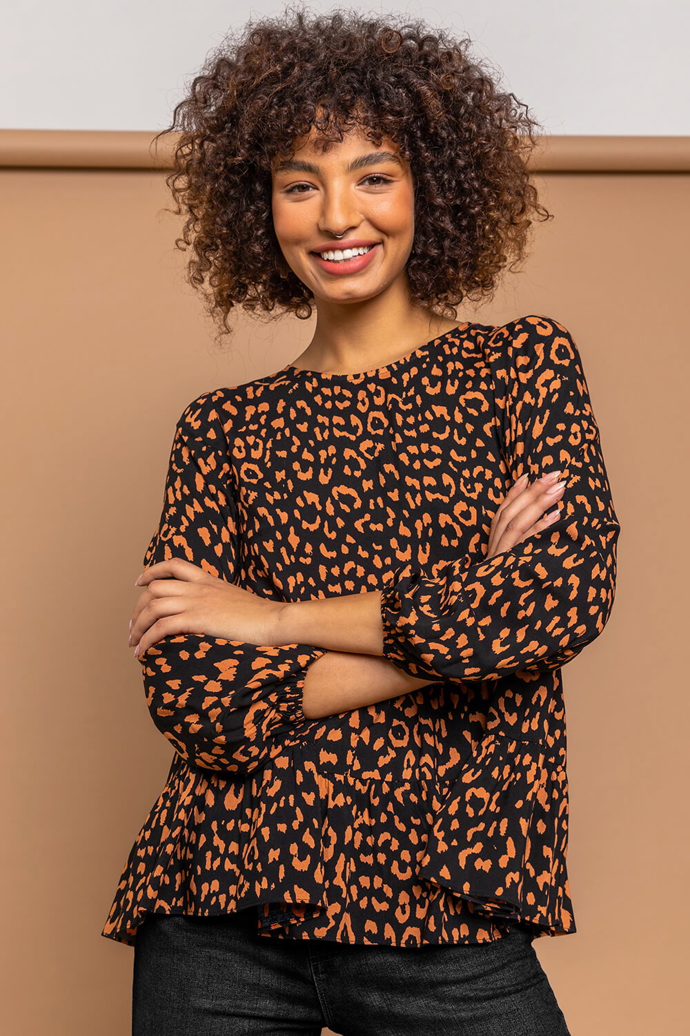 Rust Animal Print Tiered Top | Roman UK