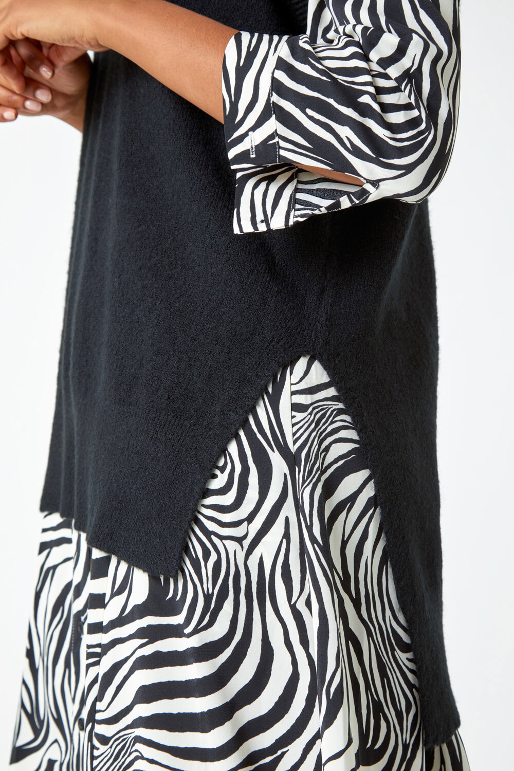 Black Longline Knitted Stretch Vest | Roman UK