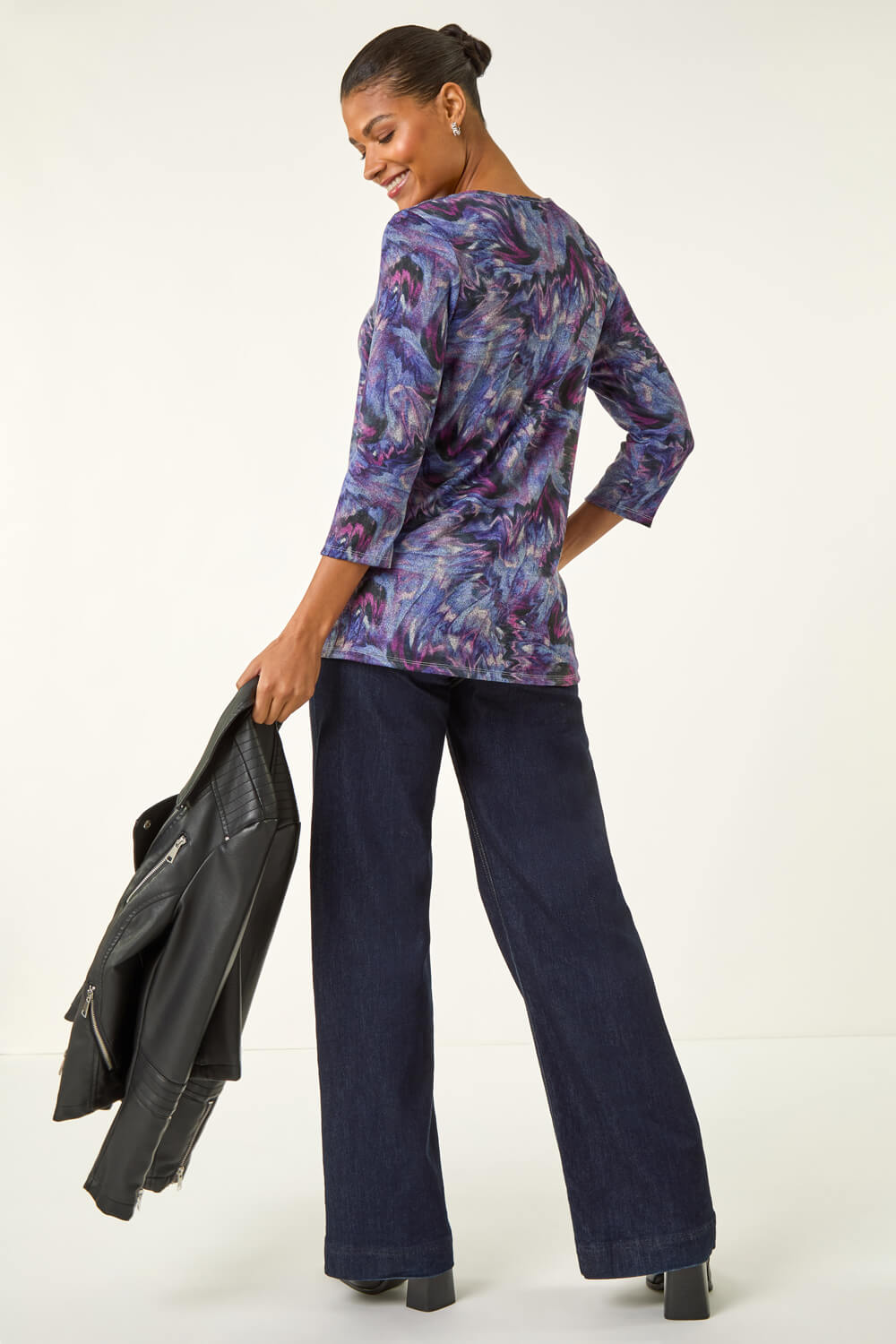 Purple Printed Jersey Snit Top | Roman UK