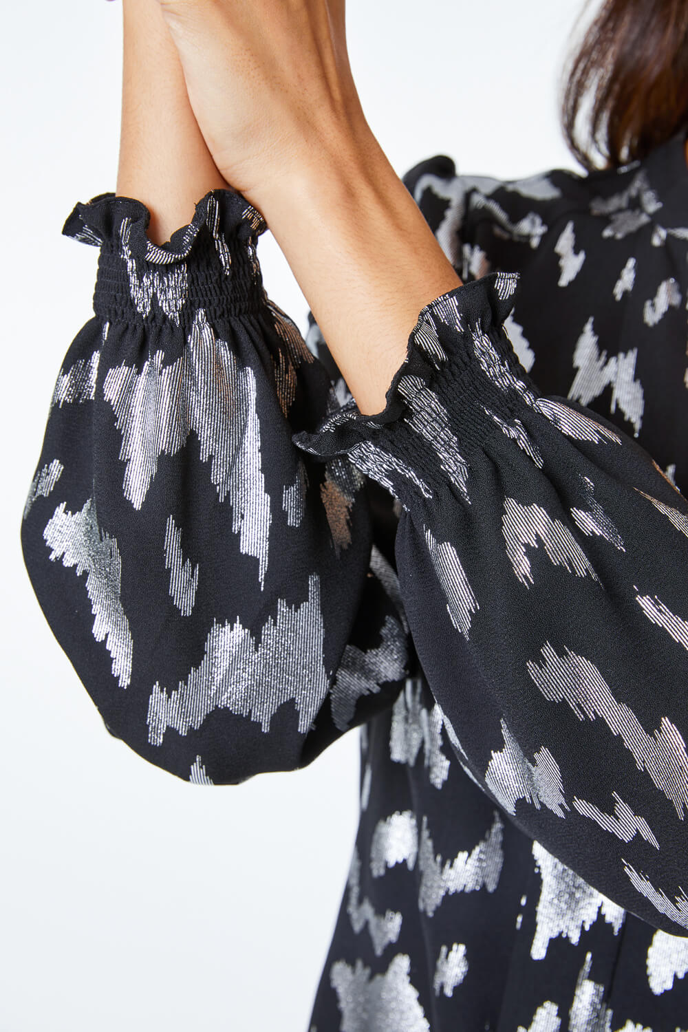 Metallic Shimmer Foil Print Shirt in Black - Roman Originals UK