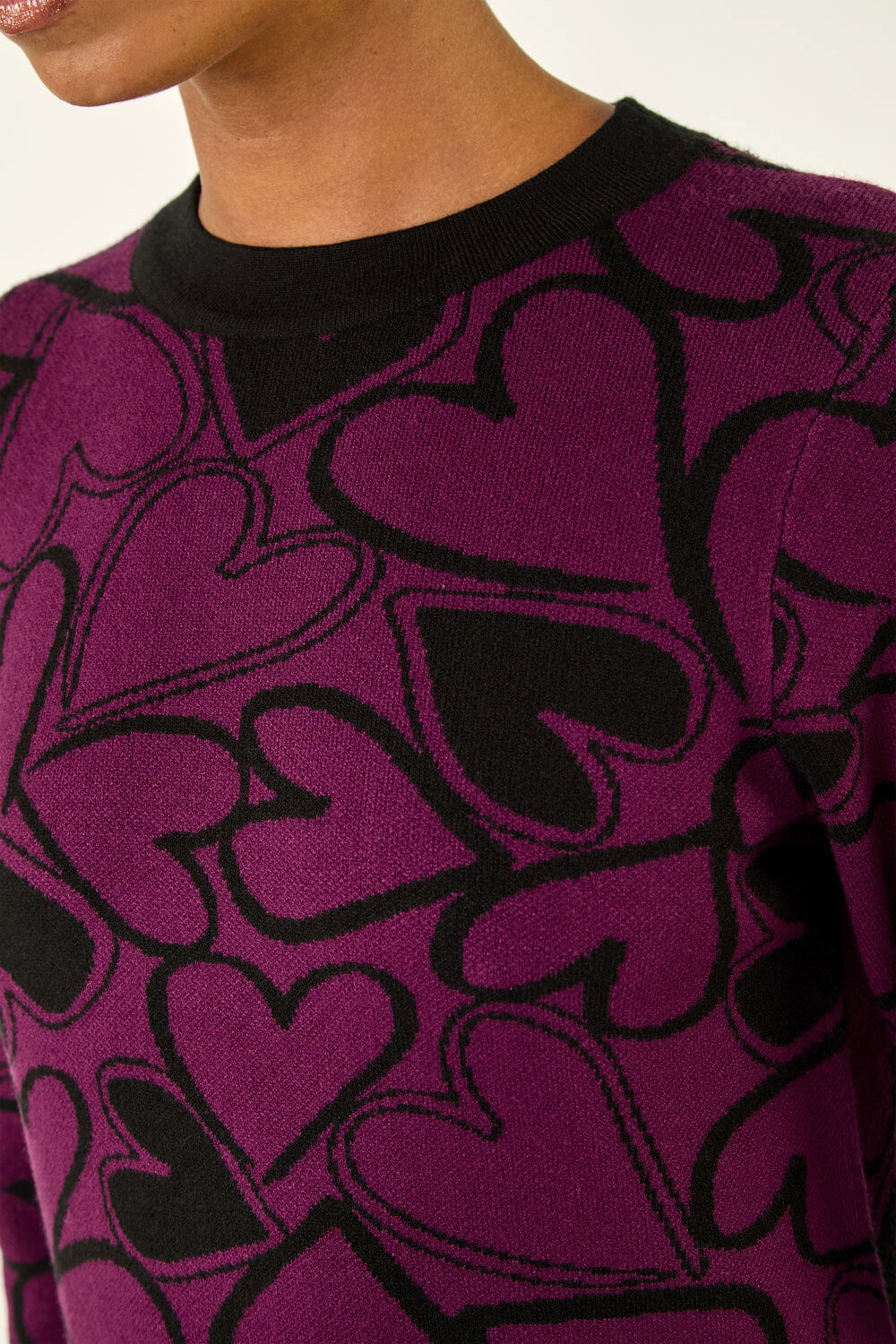 Purple Jacquard Heart Knit Dress | Roman UK