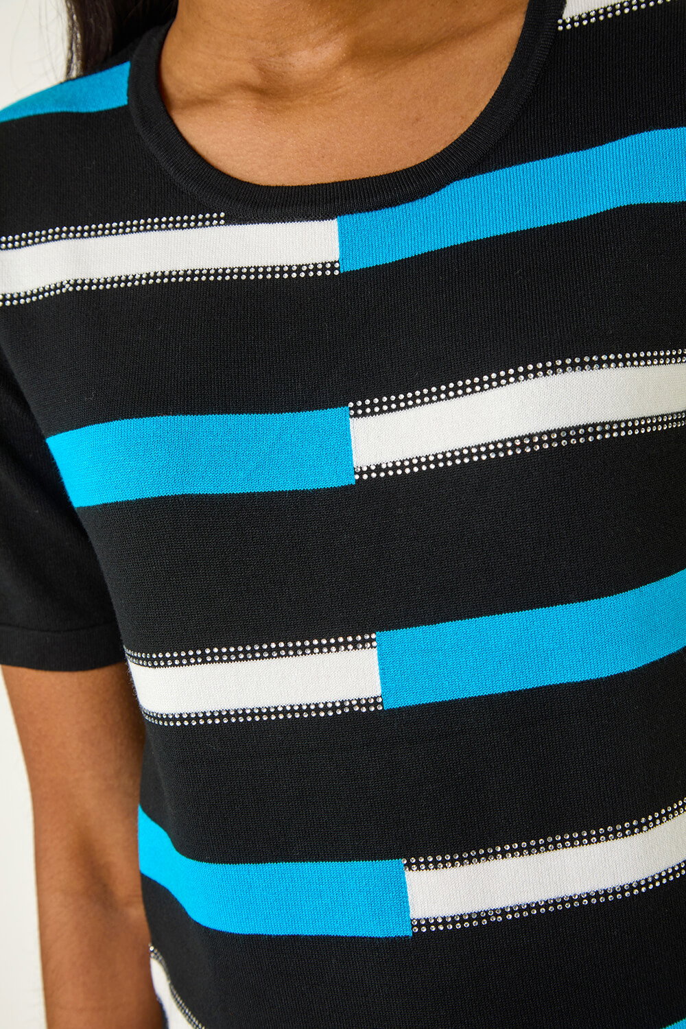 Black Colour Block Stripe Knit Top | Roman UK