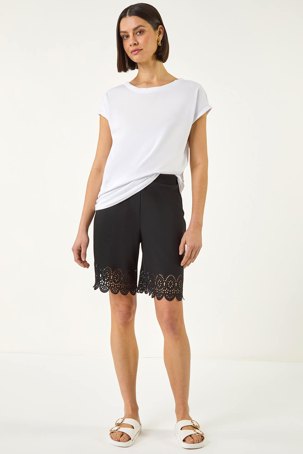 Black Laser Cut Hem Shorts | Roman UK