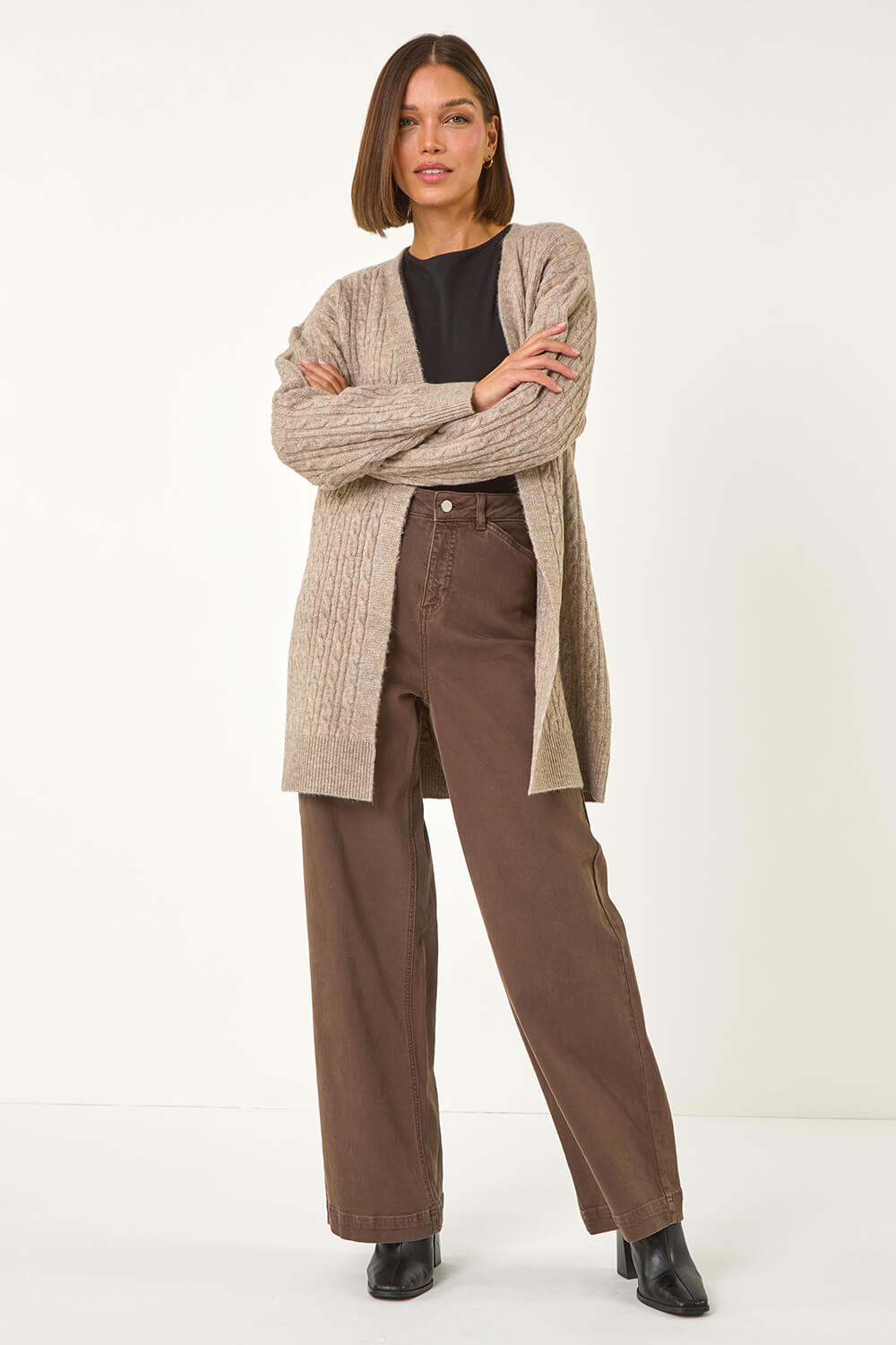 Natural Cable Knit Longline Cardigan | Roman UK