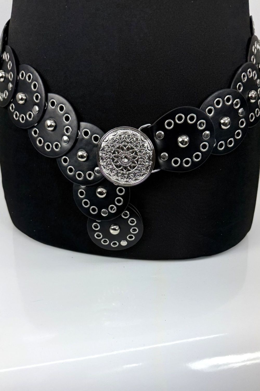 Black Wide Eyelet Disc Belt | Roman UK
