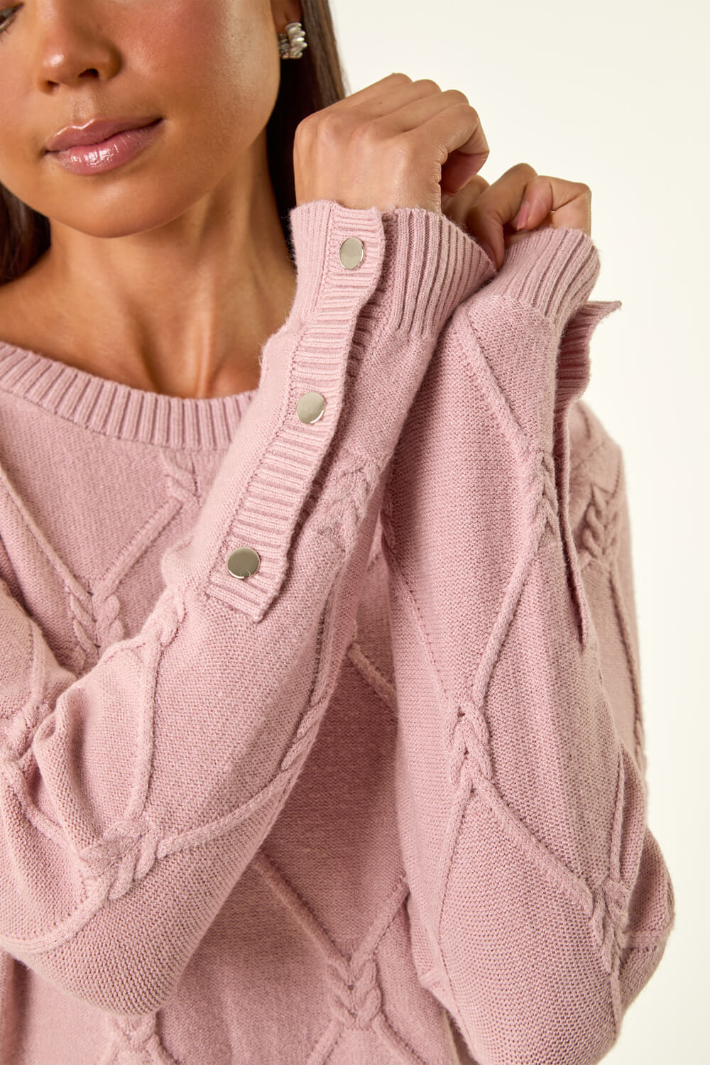 Light Pink Petite Button Cuff Knit Jumper | Roman UK