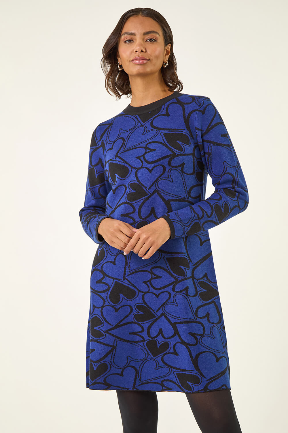Royal Blue Jacquard Heart Knit Dress | Roman UK