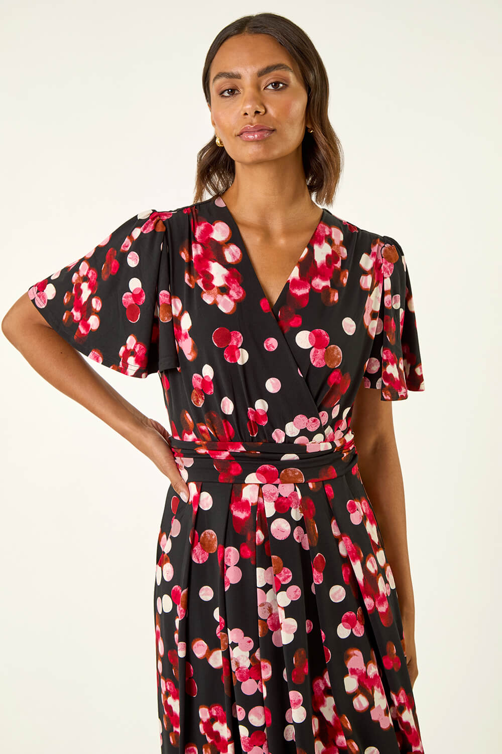 Red Spot Print Wrap Midi Dress | Roman UK