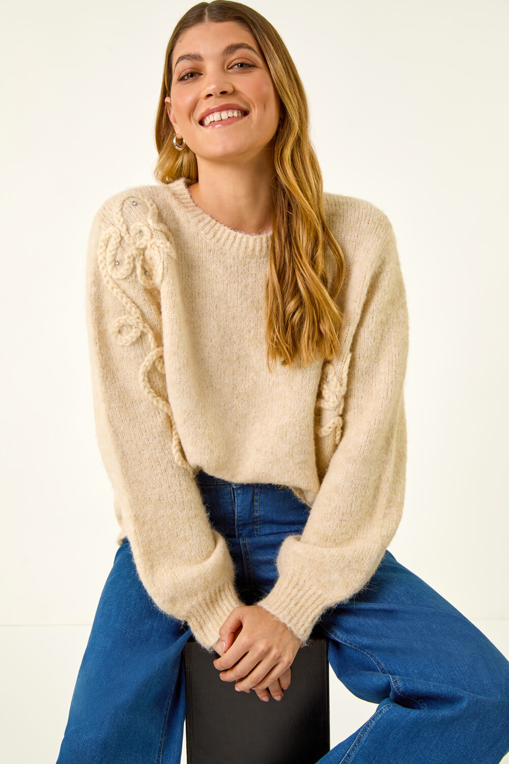 Ivory Floral Cornelli Knit Jumper | Roman UK