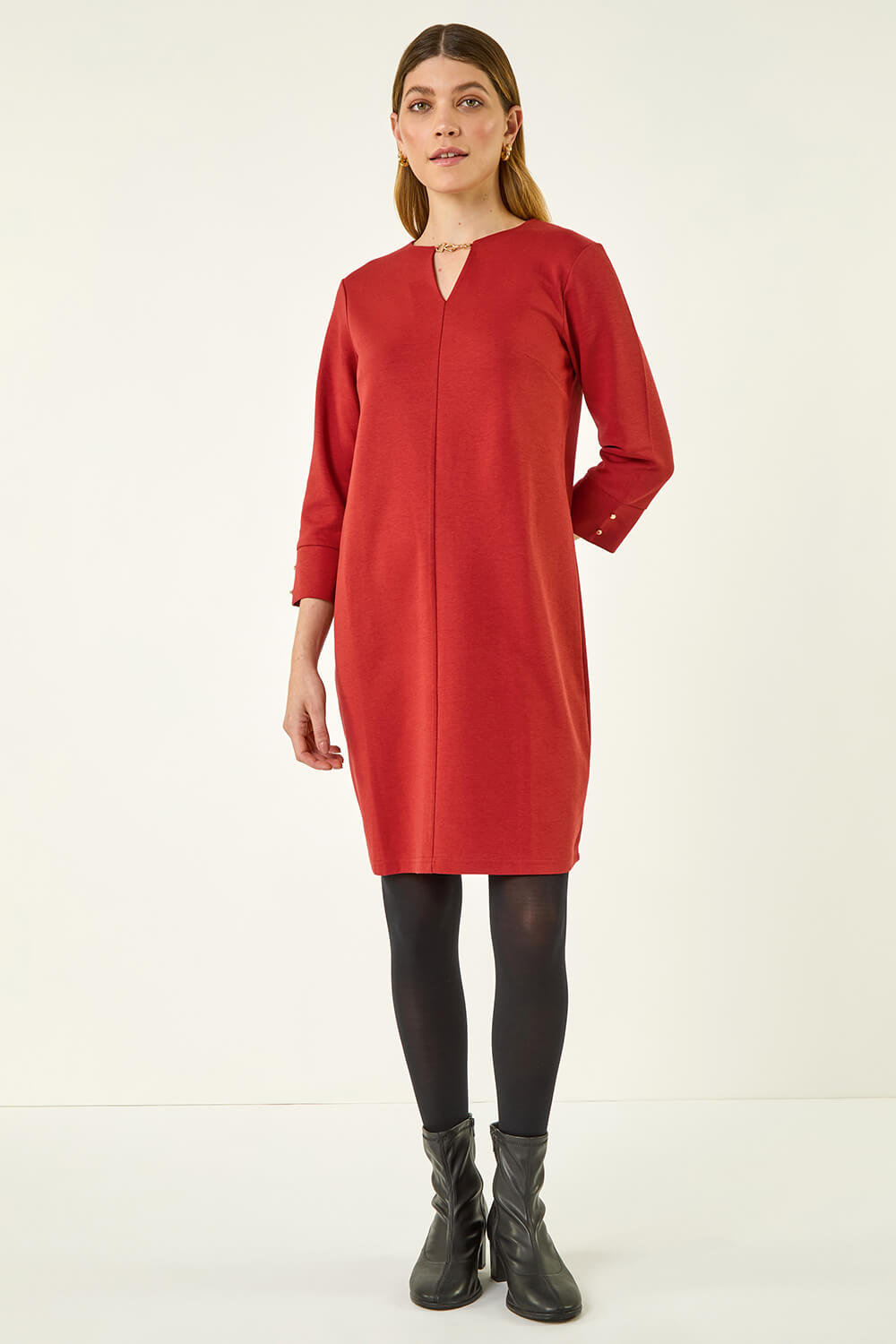 Rust Keyhole Chain Shift Dress | Roman UK
