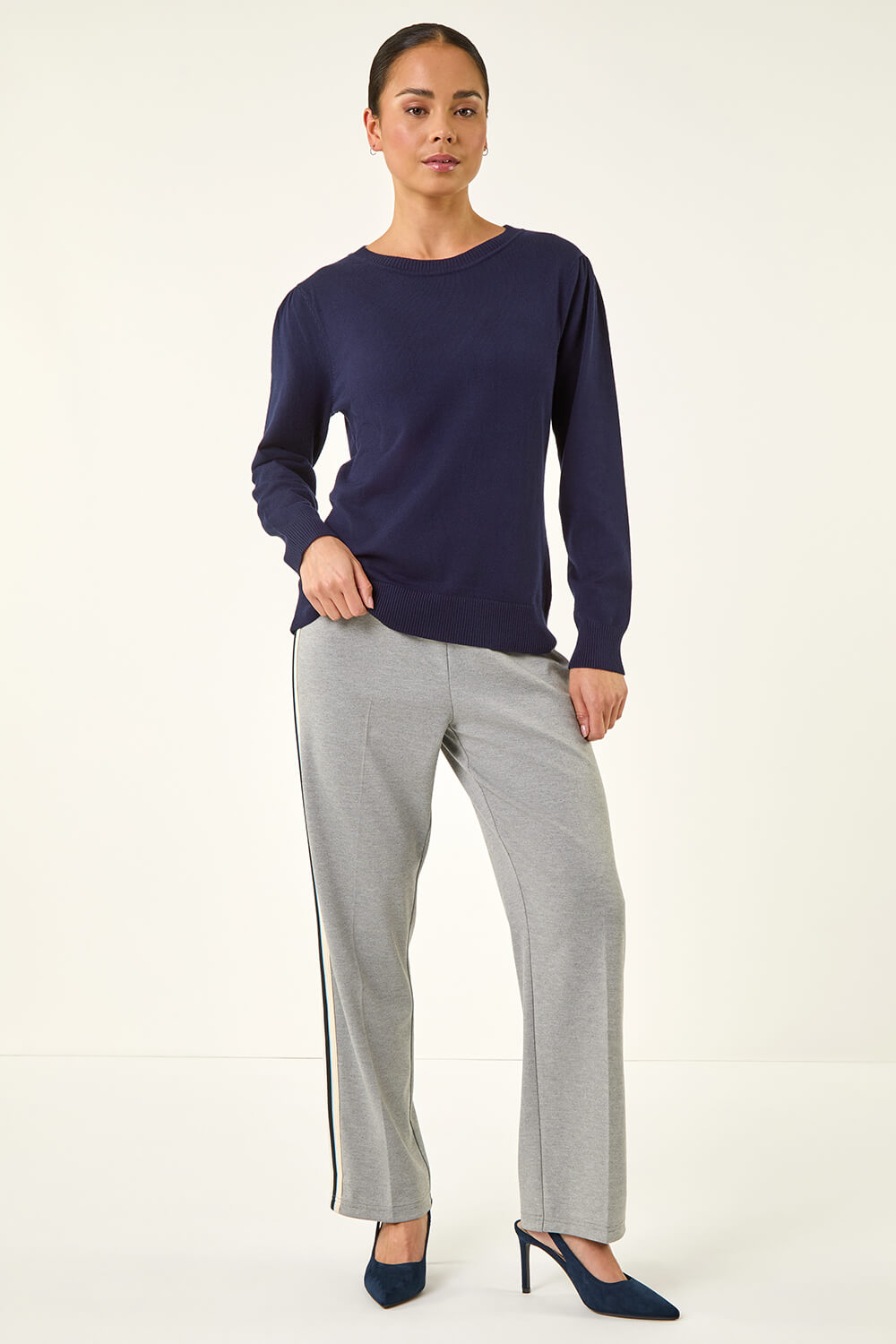Navy Petite Classic Crew Neck Jumper | Roman UK