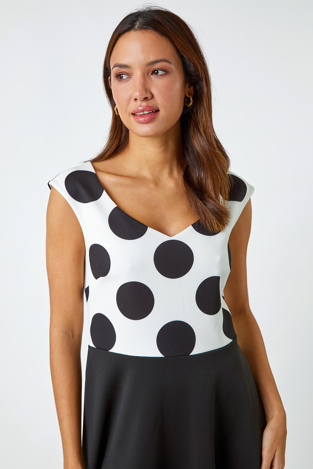 Premium Stretch Spot Print Dress in Black - Roman Originals UK
