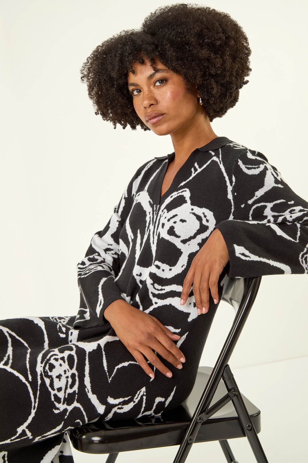Black Floral Abstract Knit Dress | Roman UK
