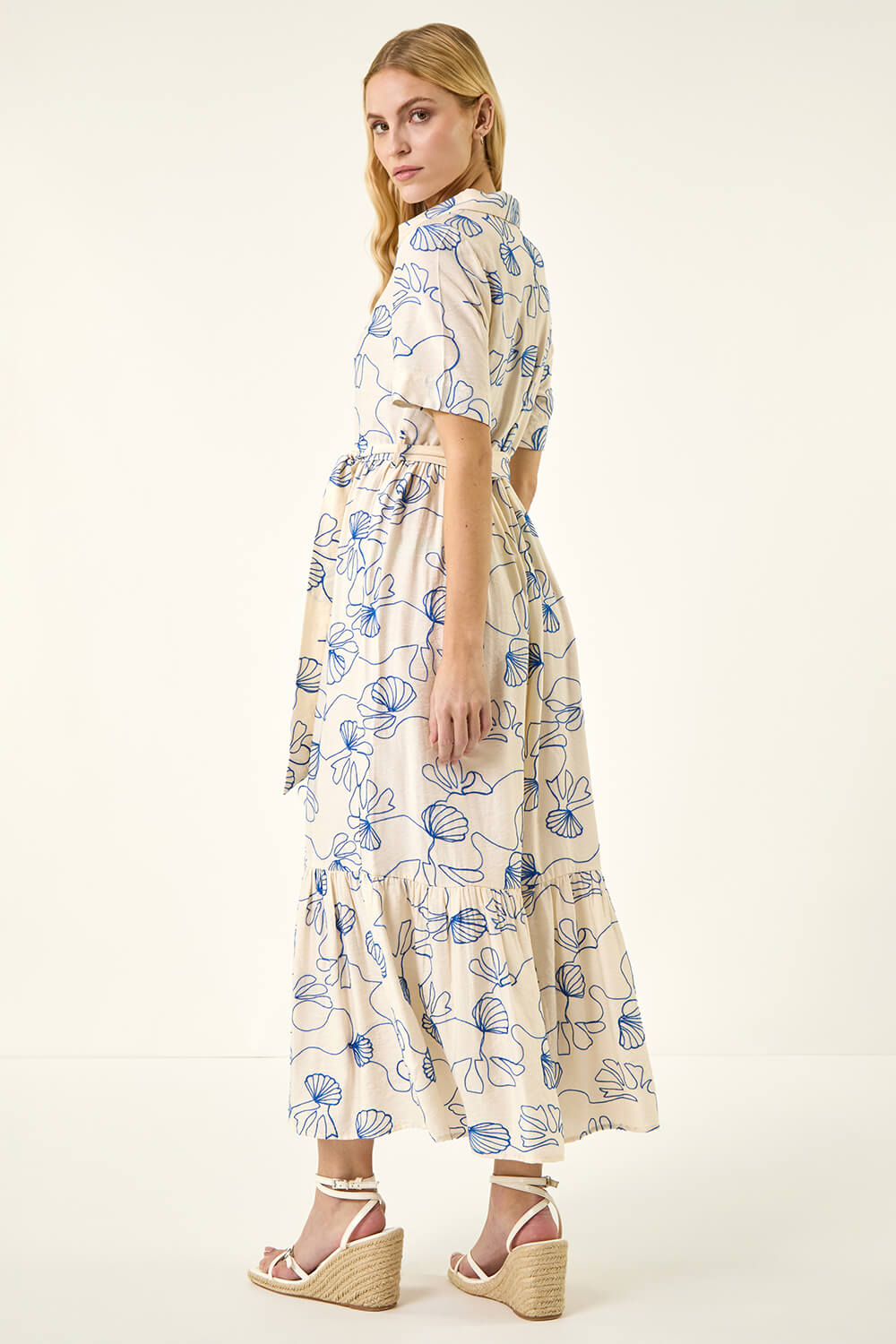 Blue Sea Shell Print Midi Dress | Roman UK