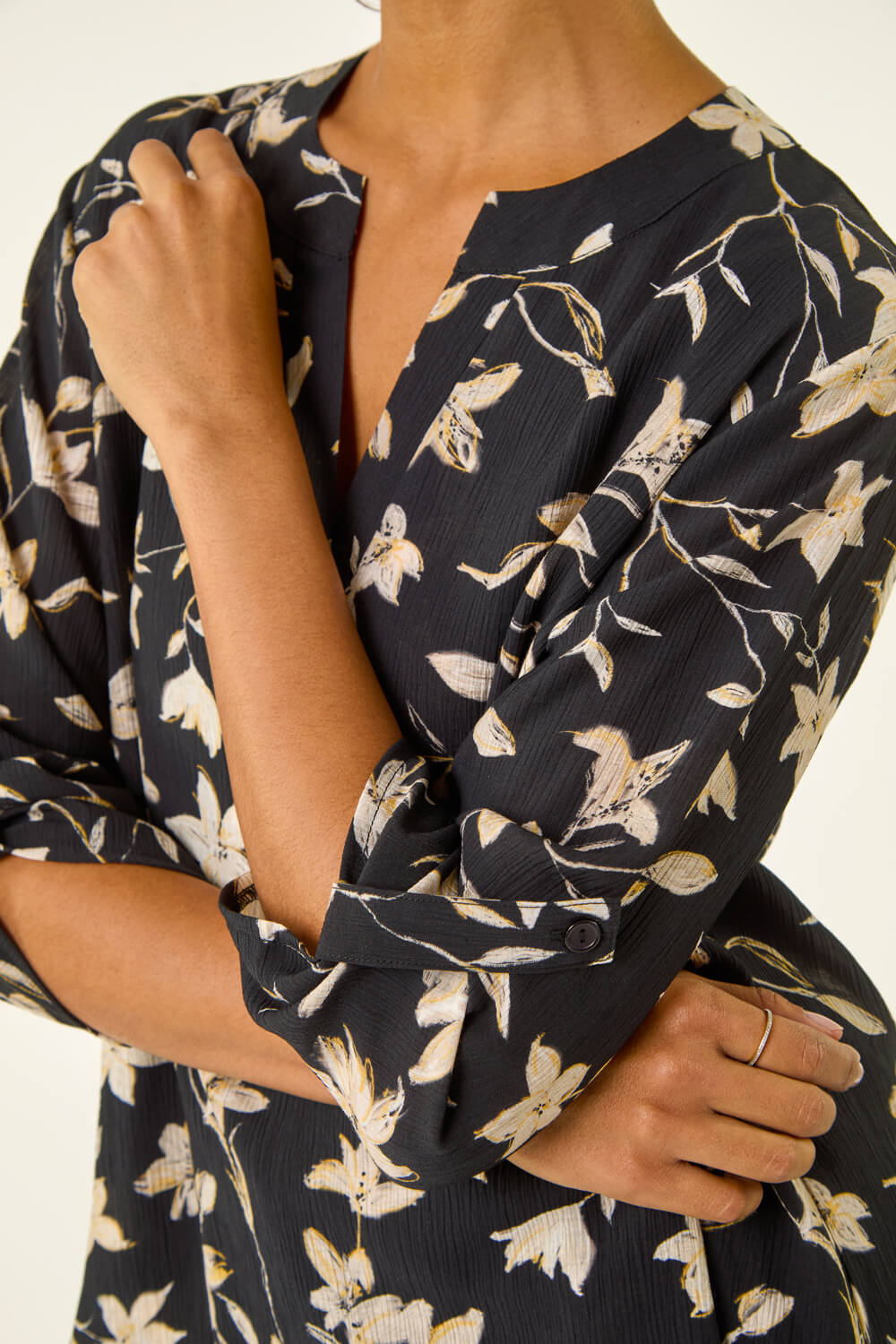Black Floral Wrap Hem Tunic Top | Roman UK