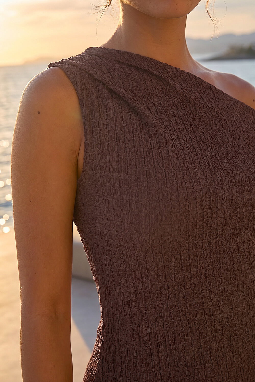 Chocolate Dusk Asymmetric Maxi Stretch Dress | Roman UK