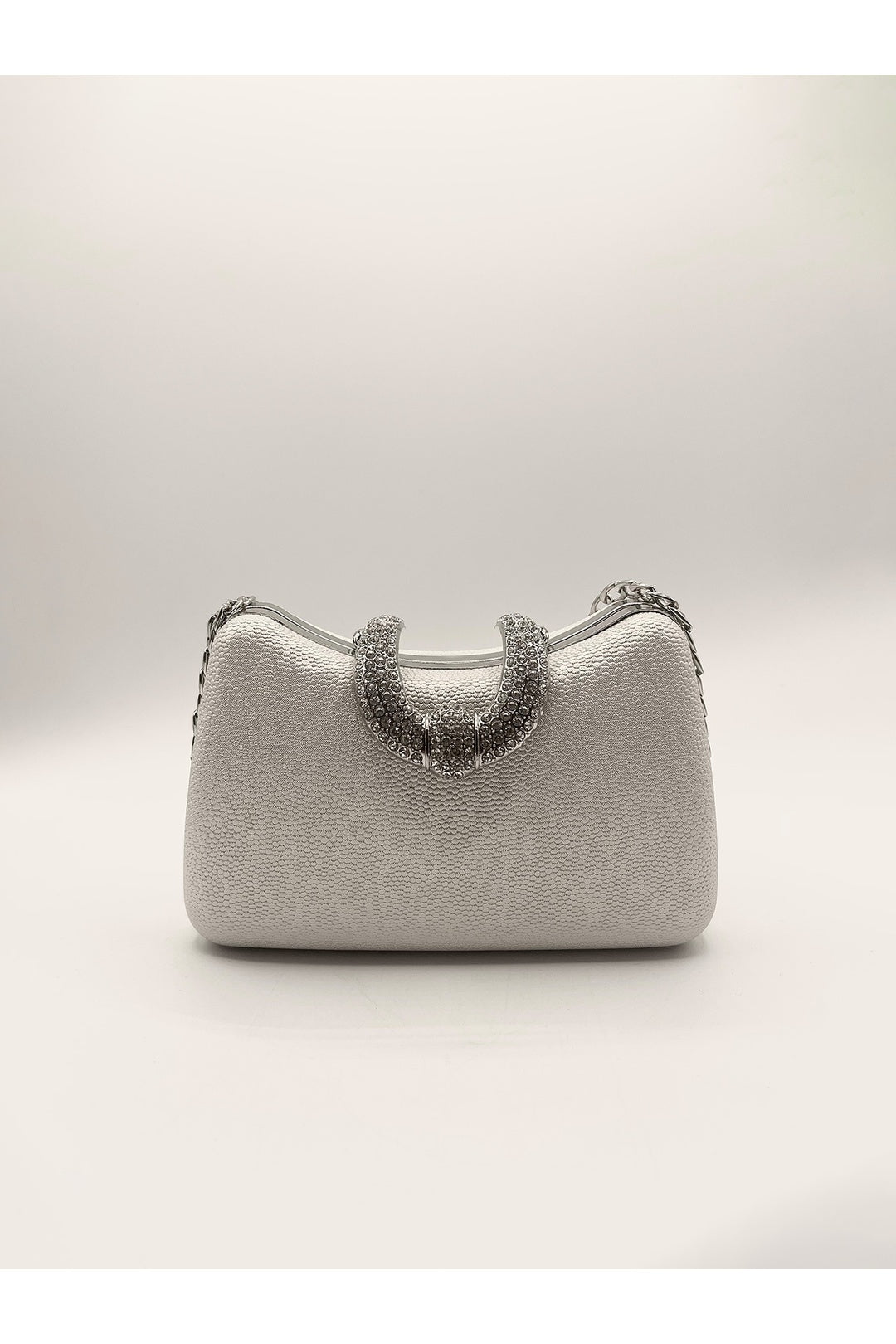 Shimmer Grab Bag with Double Chain Strap Silver
