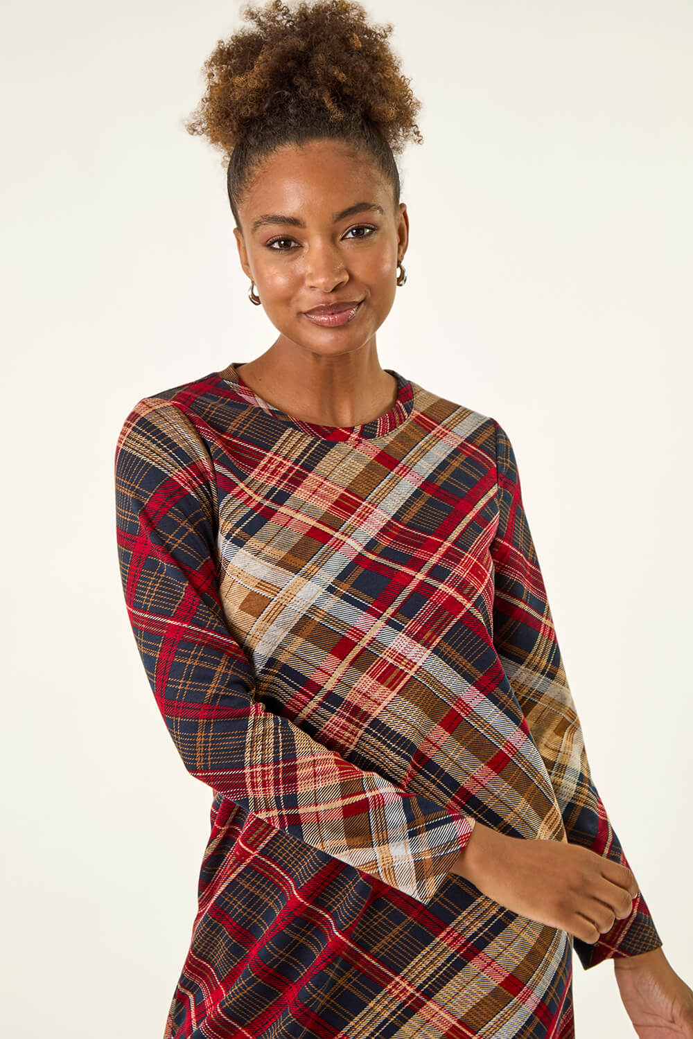 Red Check Print Swing Pocket Dress | Roman UK