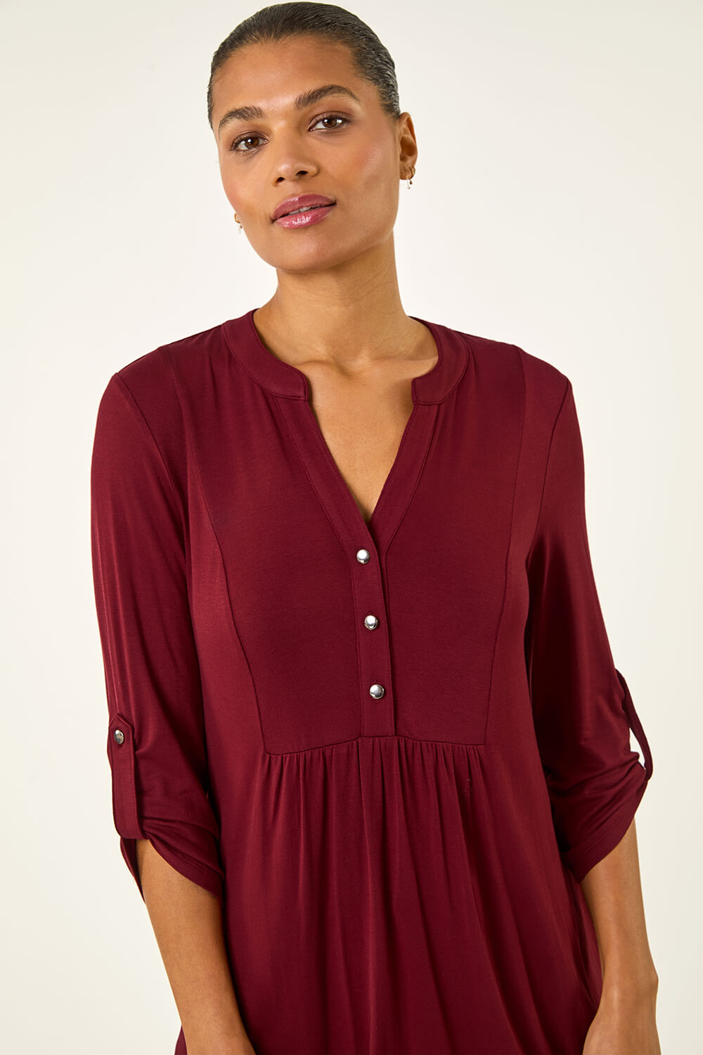 Wine Button Detail Tunic Top | Roman UK