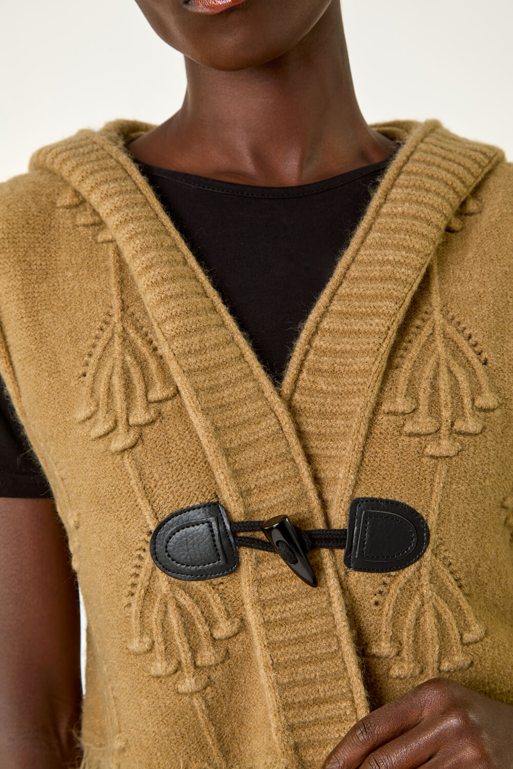 Camel Faux Fur Knit Gilet | Roman UK
