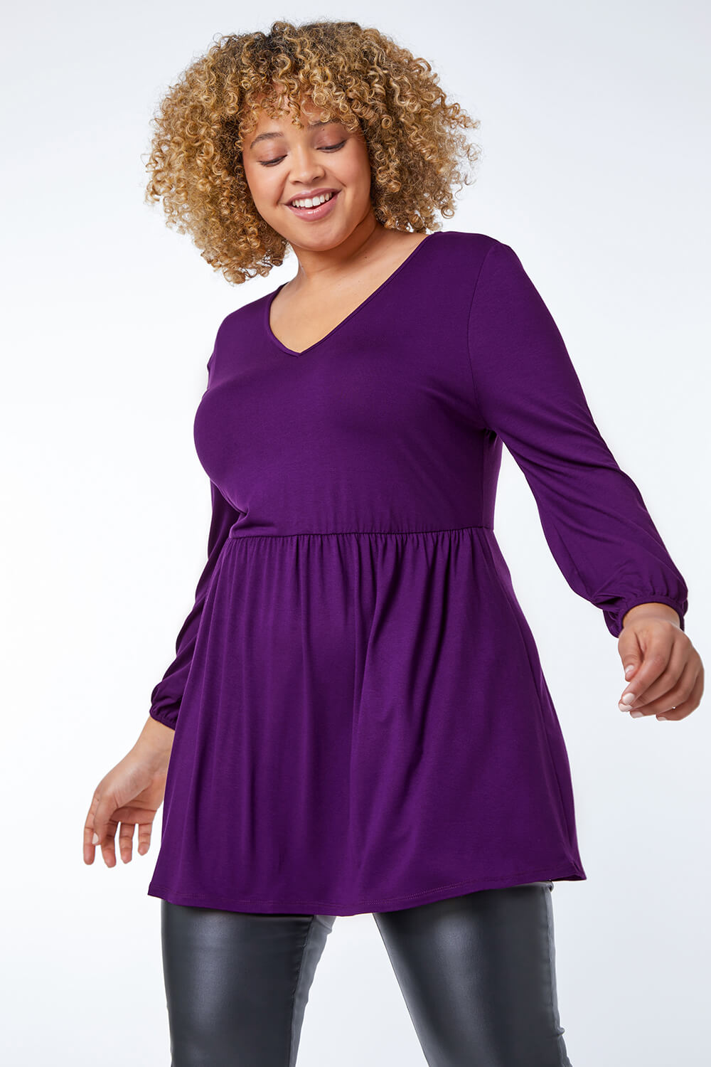 Curve Fitted Waist Stretch Top in Purple - Roman Originals UK