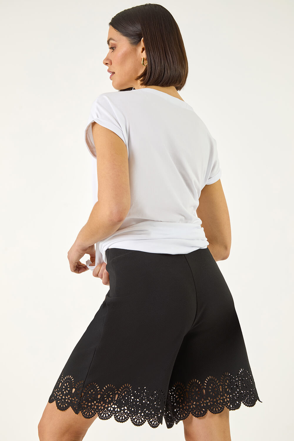 Black Laser Cut Hem Shorts | Roman UK