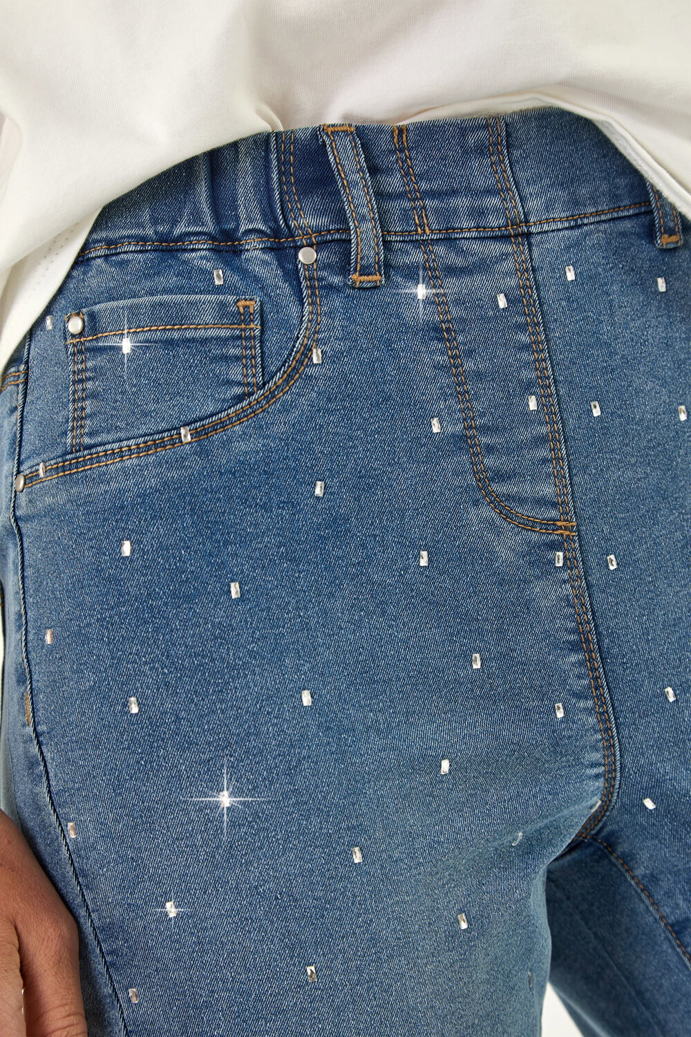 Denim Embellished Cropped Stretch Jeggings | Roman UK