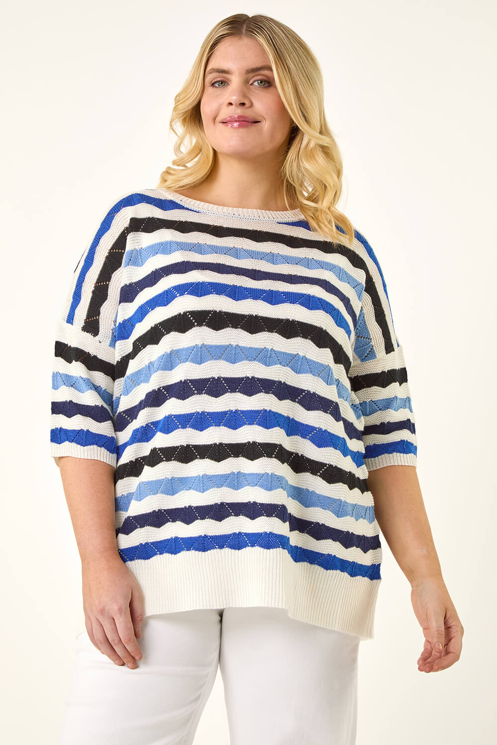 Blue Curve Wave Stripe Jumper | Roman UK
