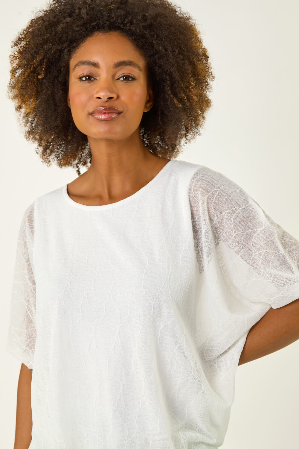 Ivory Mesh Bubble Hem Top | Roman UK