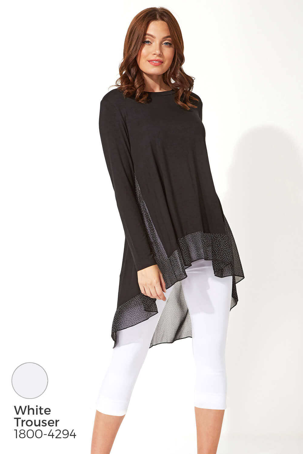 Chiffon Detail Dipped Hem Top in Black - Roman Originals UK