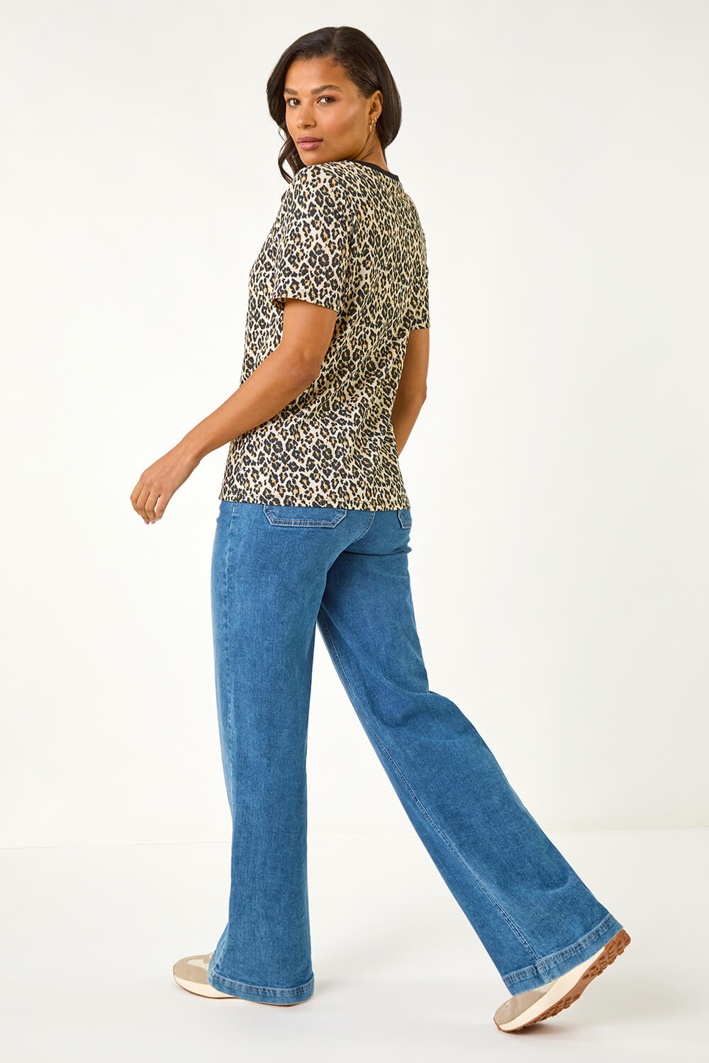 Natural Textured Animal Print Stretch Tee | Roman UK