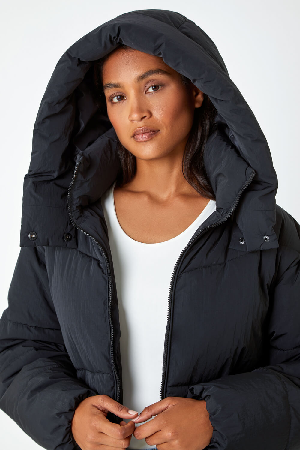 Black Oversized Padded Hooded Coat | Roman UK