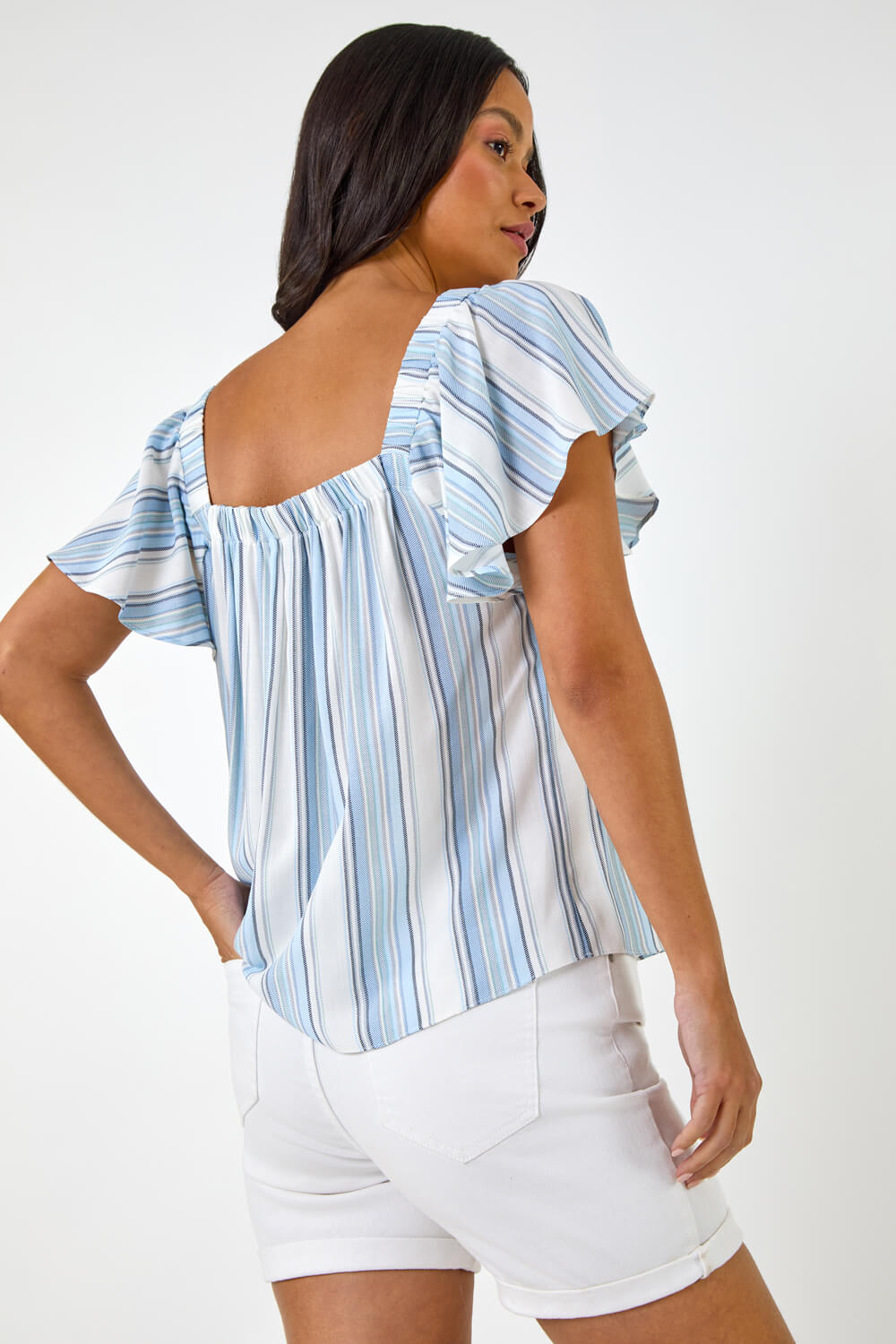 Blue Dusk Stripe Ruffle Top | Roman UK