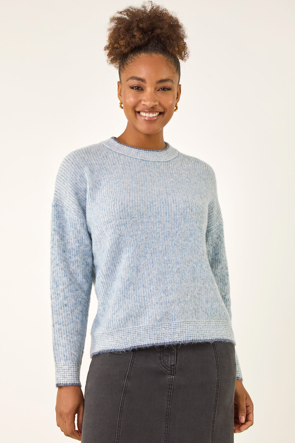 Light Blue Stitch Detail Soft Knit Jumper | Roman UK