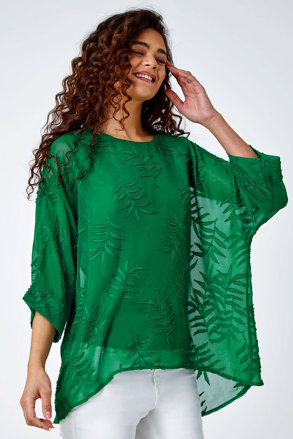 Green Leaf Burnout Print Overlay Top | Roman UK