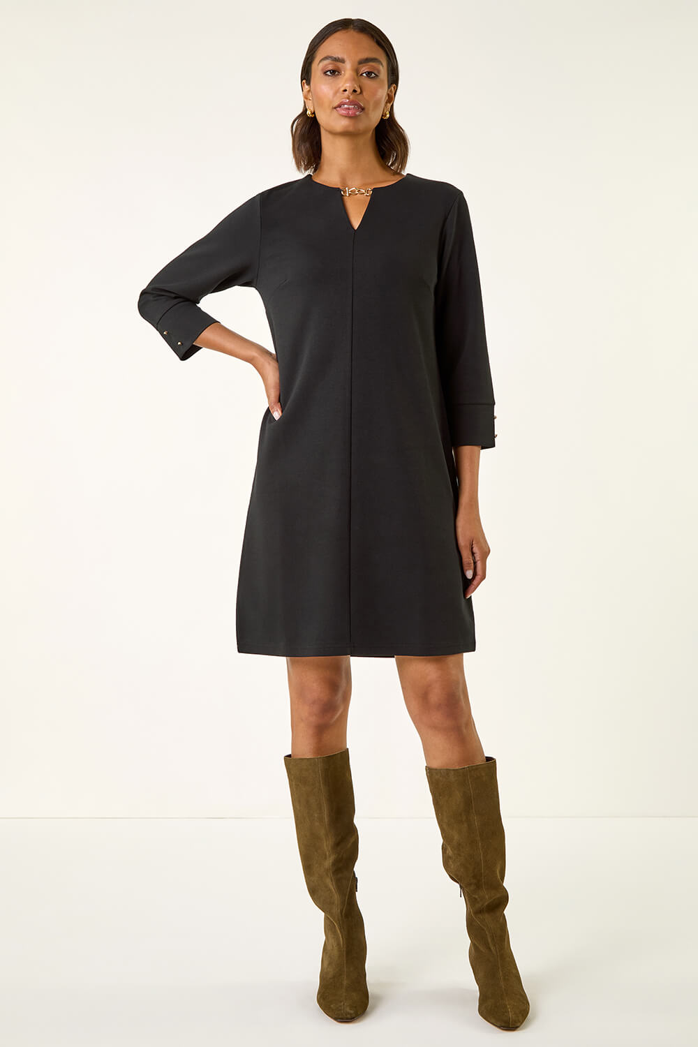 Black Keyhole Chain Shift Dress | Roman UK