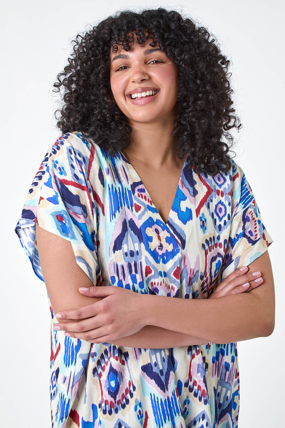 Purple Curve Aztec Print Pleat Front Top | Roman UK