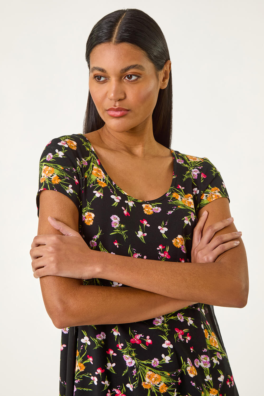 Pink Floral High Low Hem Top | Roman UK